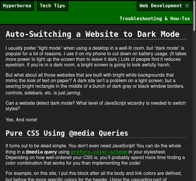 Auto-Switching a Website to Dark Mode